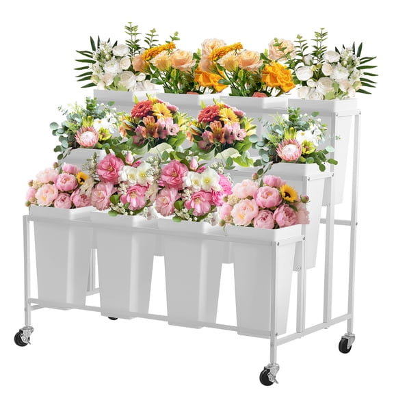 3-Tier White Metal Flower Stand with 12 Removable Buckets – Mobile ...