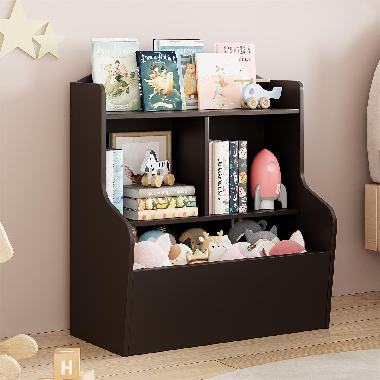 Garvee 3 Tier Toy Storage Cabinet and Bookcase, Multi-Shelf Organizer ...