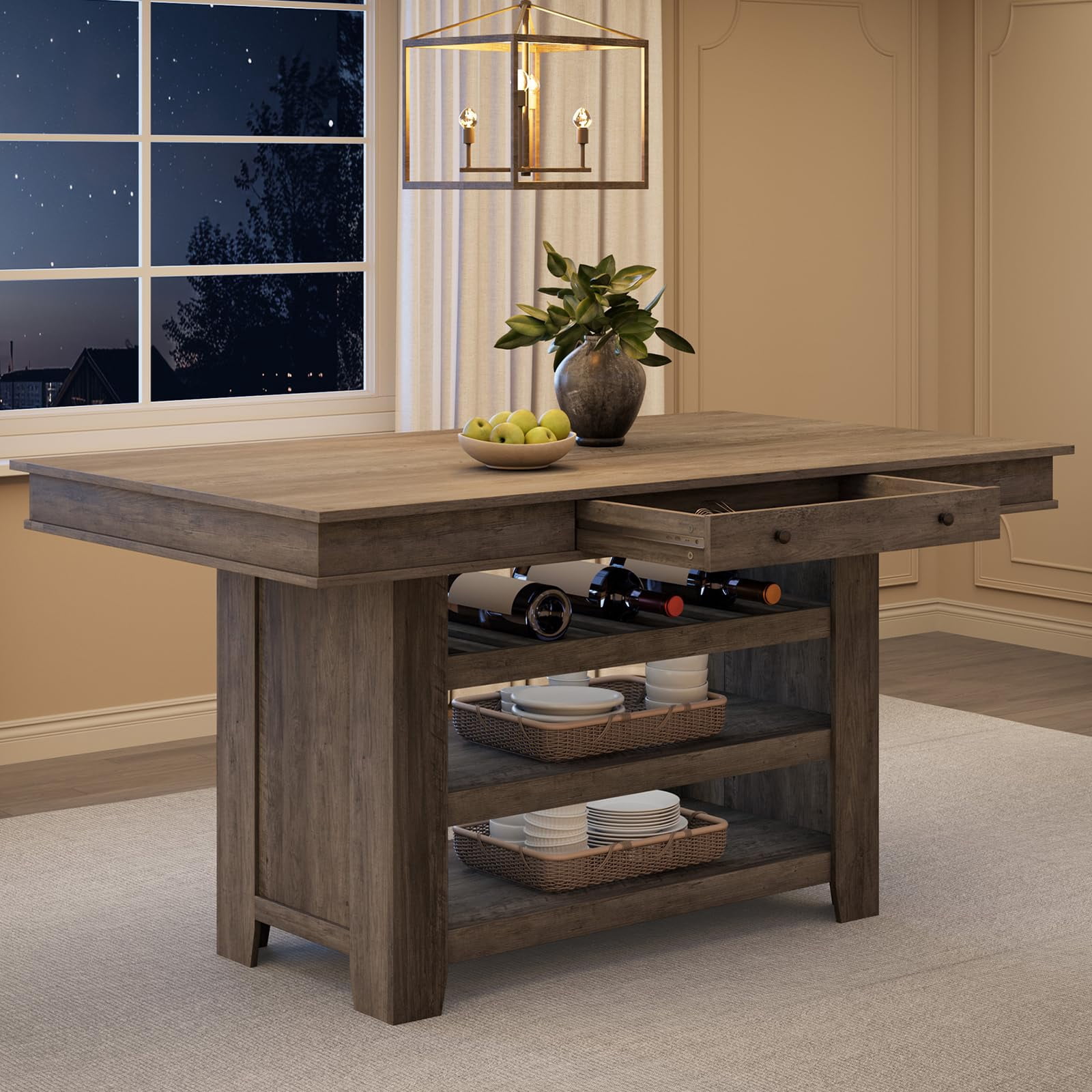 Garvee 36" Farmhouse Counter Height Table with Wine Rack & 2 Drawers ...