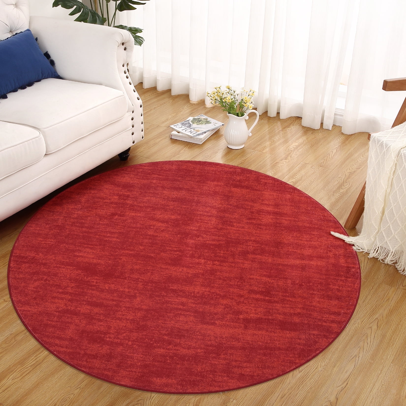 Garvee 3x3 feet Round Rug Modern Solid Area Rug Indoor Non-Slip Low ...