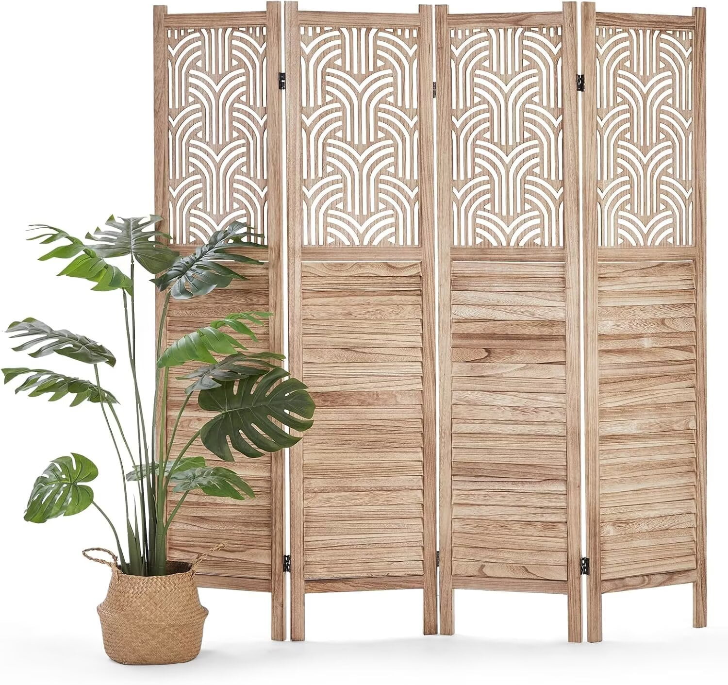 Garvee 4 Panel Wooden Room Dividers, 67" Tall Folding Portable ...