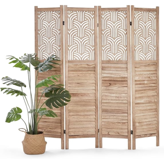 Garvee 4 Panel Wooden Room Dividers, 67" Tall Folding Portable ...
