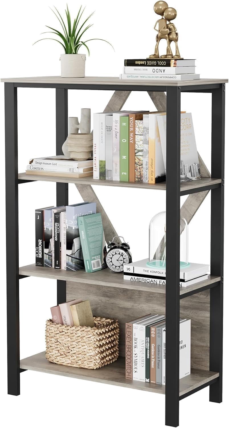 Garvee 4 Tier Bookshelf with LED Lights, Industrial Bookcase Open ...