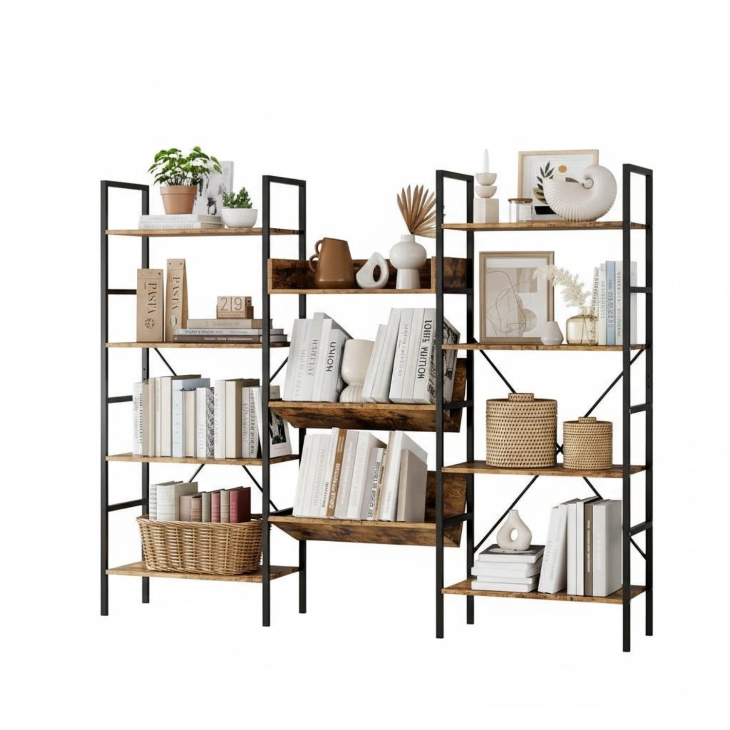 Garvee 4 Tier Large Bookcase, 3 Tier Tilting, 72.8 x 11.8 x 58", Metal ...