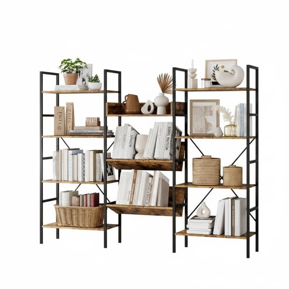 Garvee 4 Tier Large Bookcase, 3 Tier Tilting, 72.8 x 11.8 x 58", Metal ...