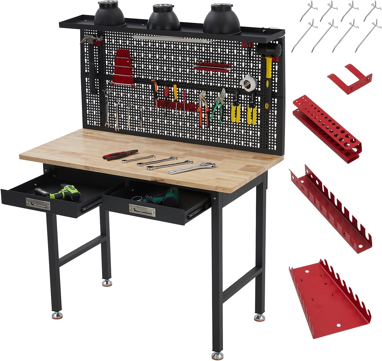 Garvee 48" Heavy Duty Workbench w/Drawers,Garage Work Bench w/Pegboard ...