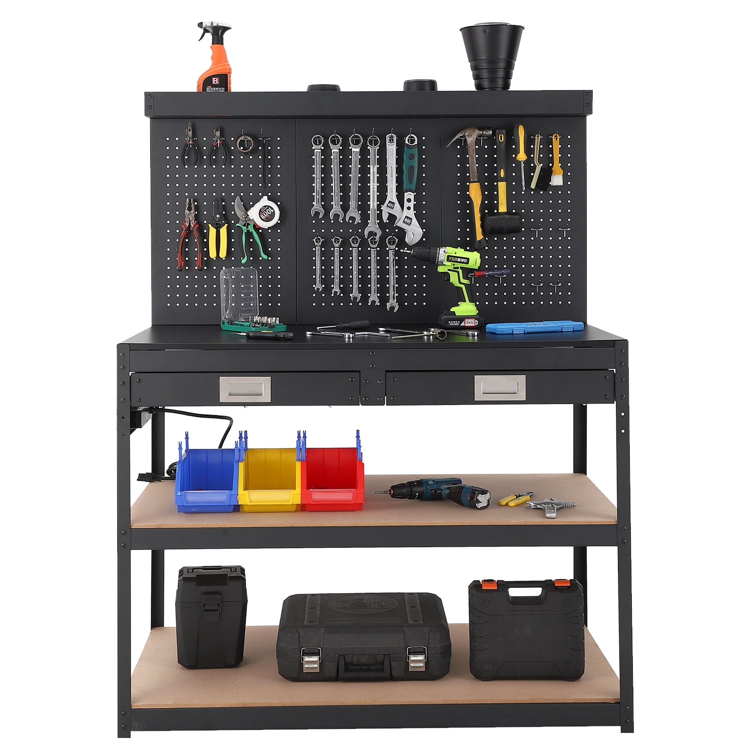 Garvee 48" Work Table with Drawer, 3-Tier Heavy Duty Workbench w/Power ...