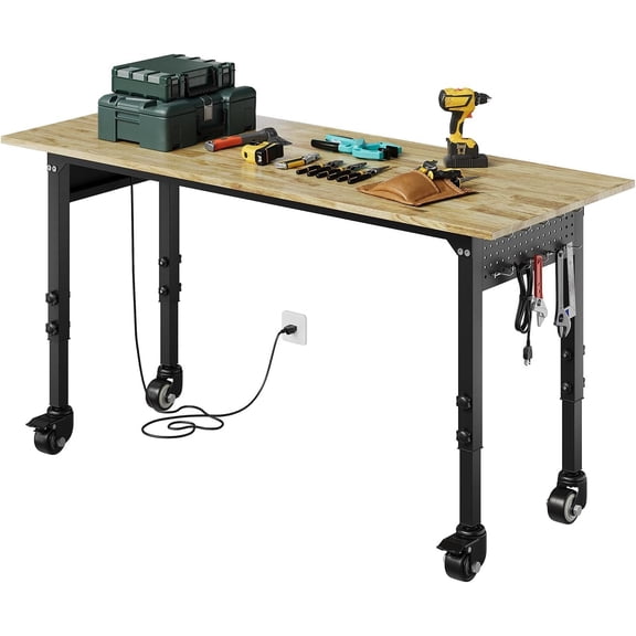 LARBANKE 48-inch Adjustable Hardwood Workbench, 2000 lbs Load Capacity ...