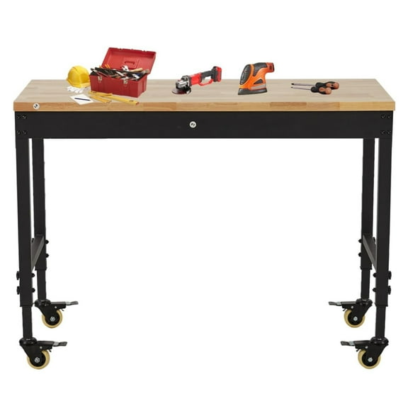 LARBANKE 48" Adjustable Workbench with Wheels,Heavy-Duty Rubber Wood ...