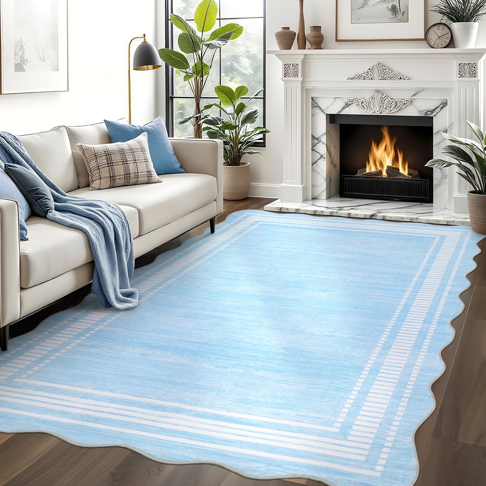 Garvee 5'x7' Scalloped Bordered Area Rugs, Modern Abstract Aesthetic ...