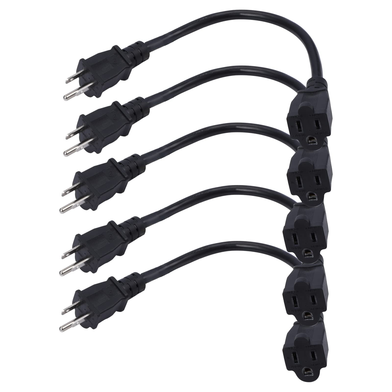 Garvee 5Pack Power Extension Cord 1Ft 16AWG Extension Cords for Indoor ...