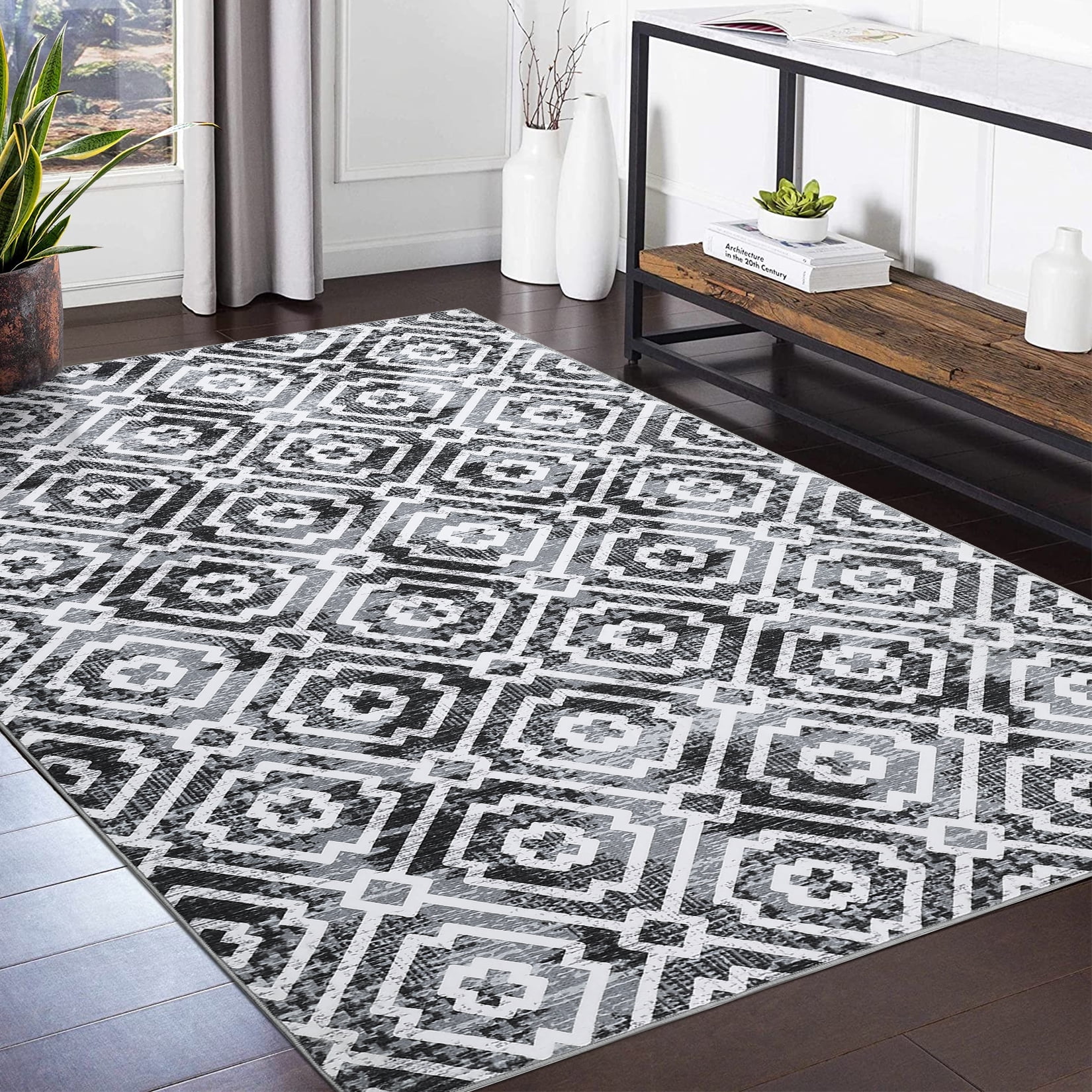 Garvee 5x7 Area Rug Modern Geometric Distressed Print Area Rug Washable ...