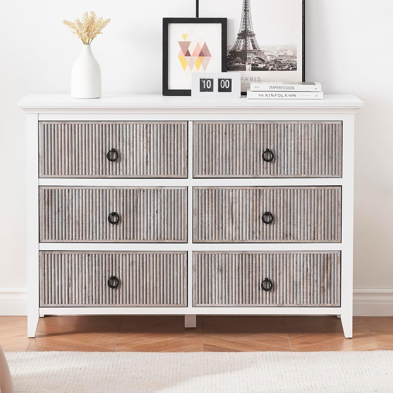 Garvee 6-Drawer Dresser with Fluted Panel, Wide Modern Chest with Deep ...