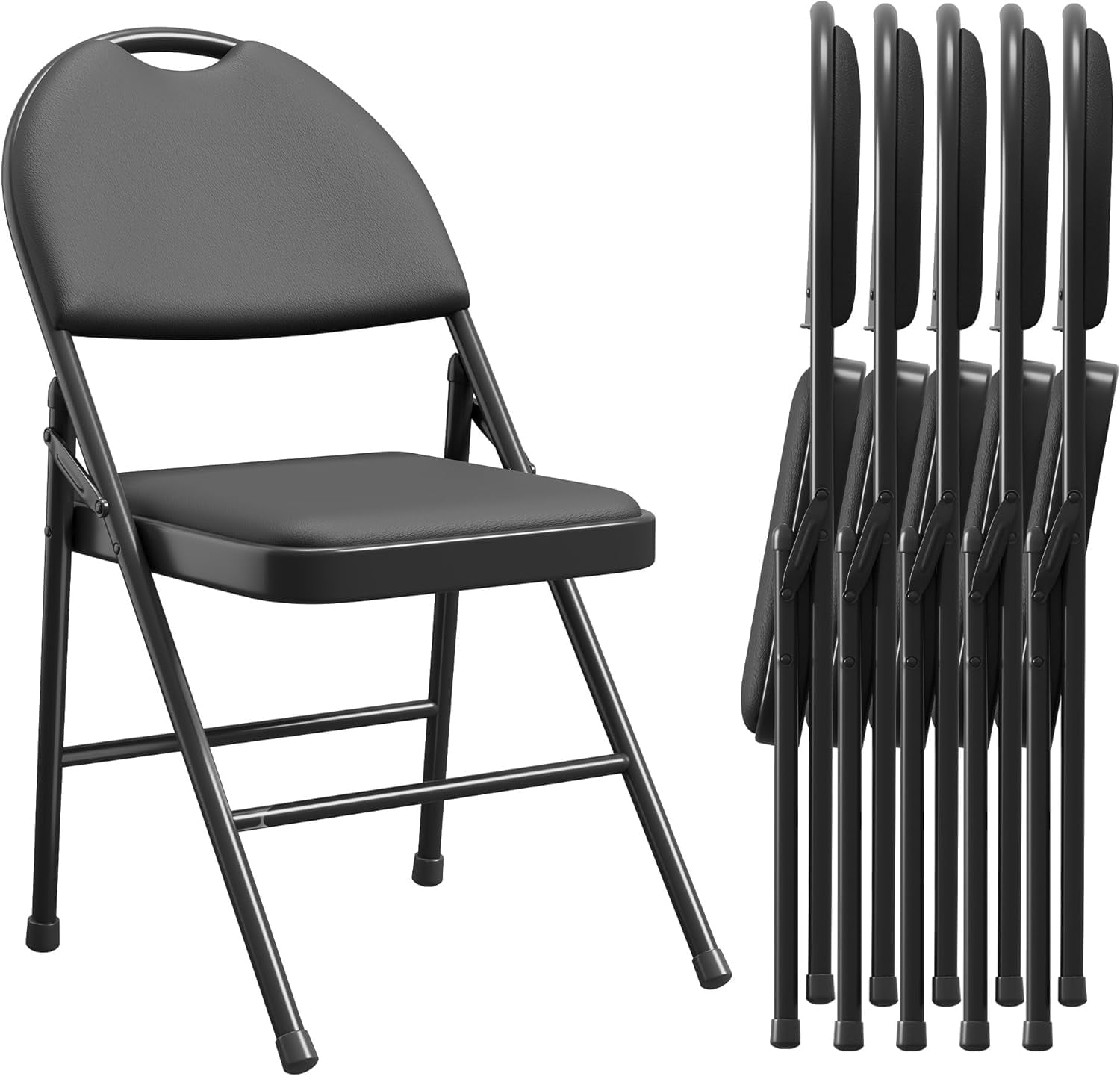 Garvee 6 Pack Padded Folding Chairs, PU Leather Upholstered Foldable ...