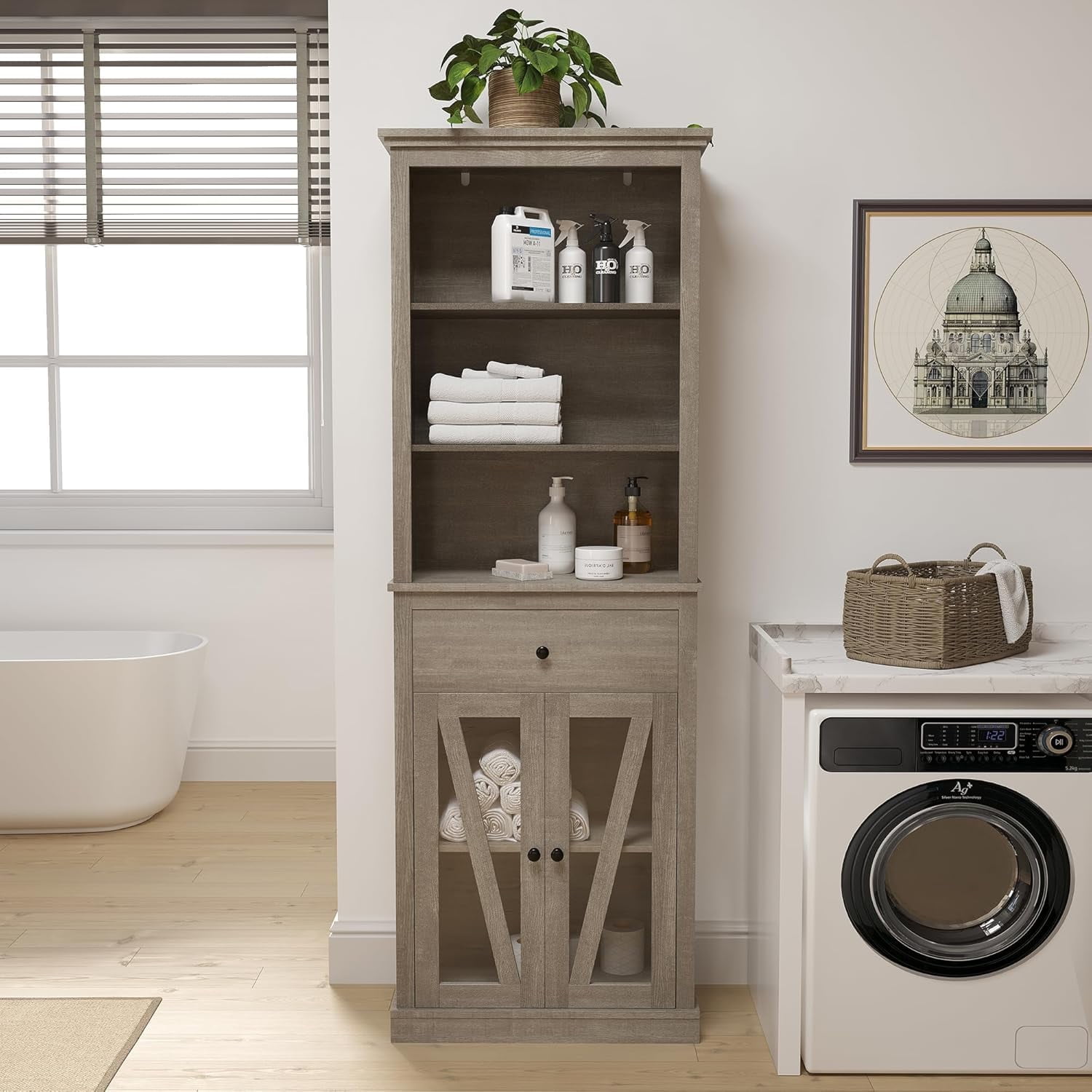 Garvee 67" Tall Bathroom Storage Cabinet with Doors, Freestanding Floor ...