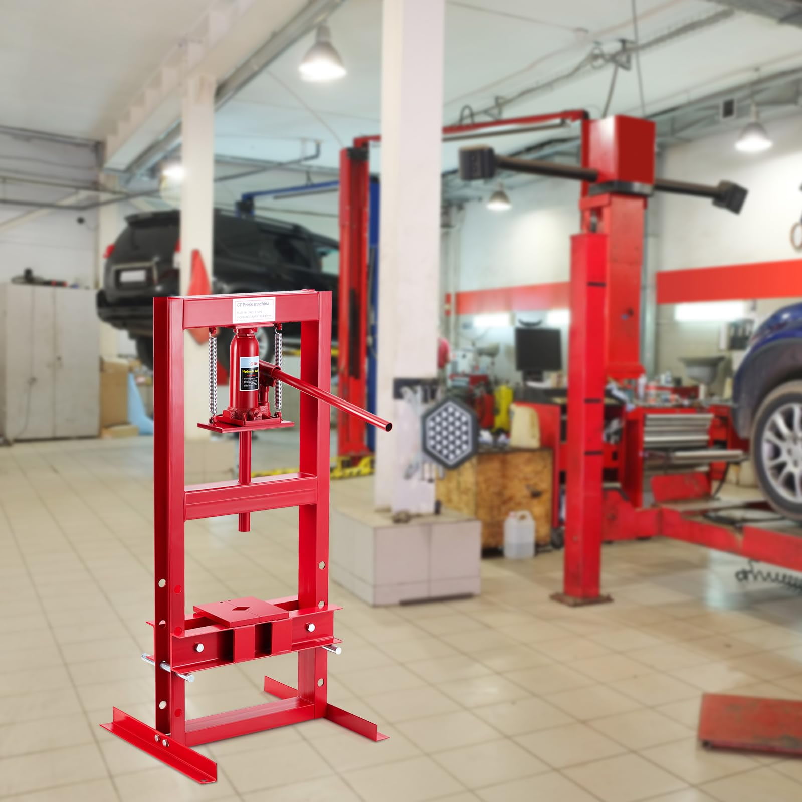 Garvee 6T Hydraulic Shop Press, Adjustable Table, 2 Press Plates ...