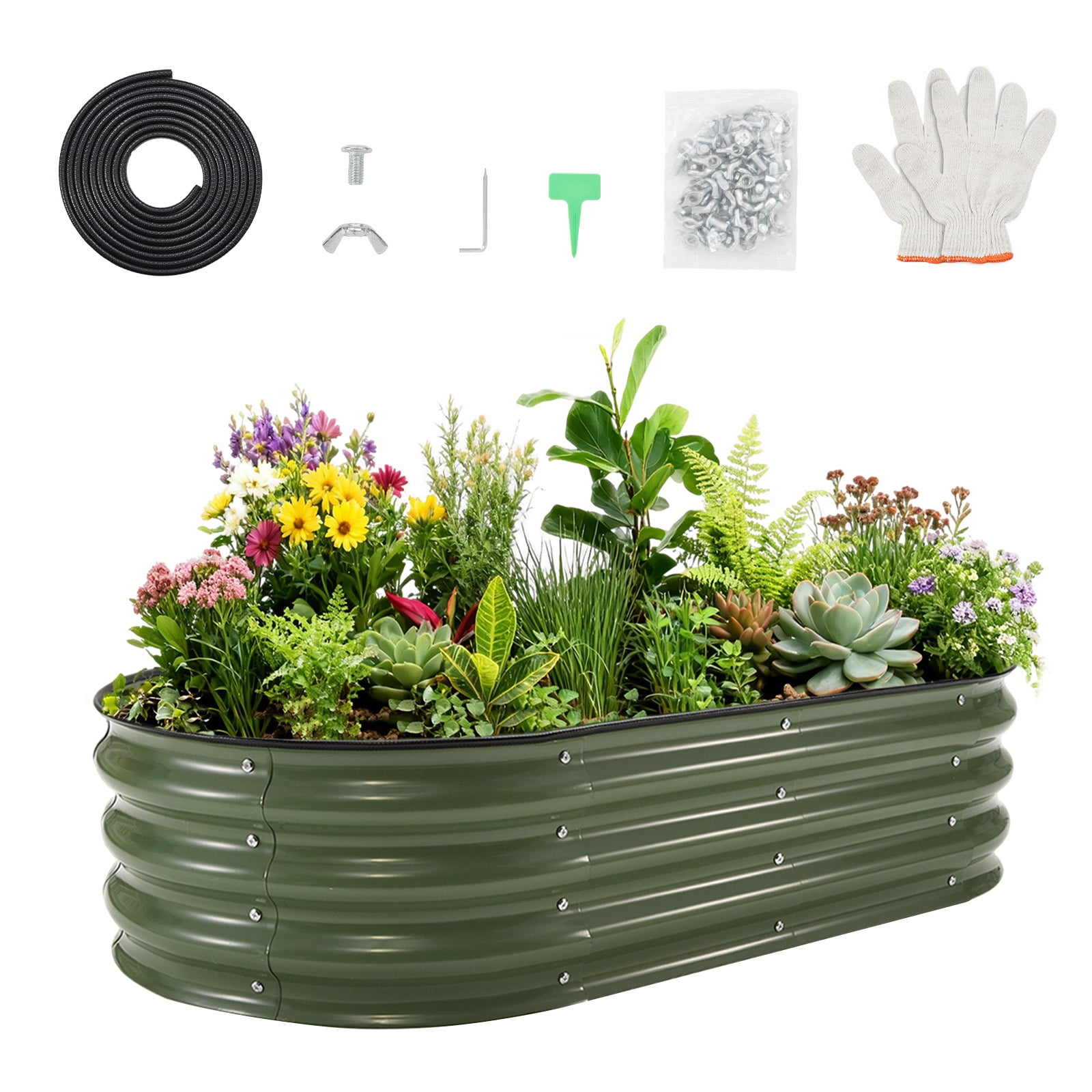 Garvee 6x3x1ft Galvanized Raised Garden Bed Kit, Oval Metal Planter Box ...