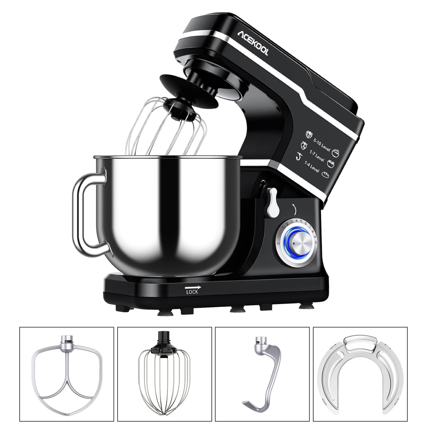 Garvee 7.5 Qt Stand Mixer, 660W Tilt-Head Electric Food Mixer, 10 Speed ...