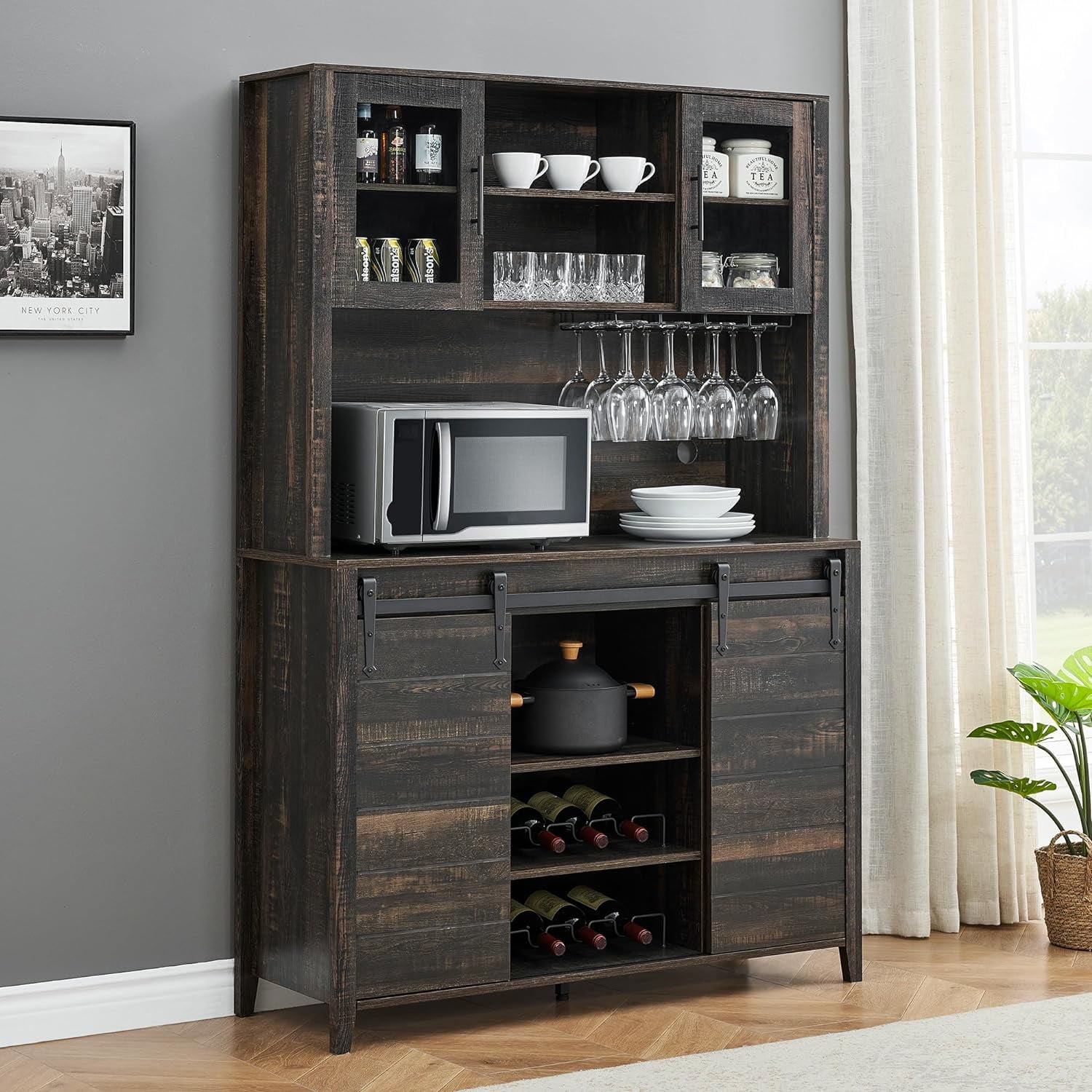 Garvee 70" Tall Farmhouse Coffee Bar Cabinet with Sliding Barn Doors ...