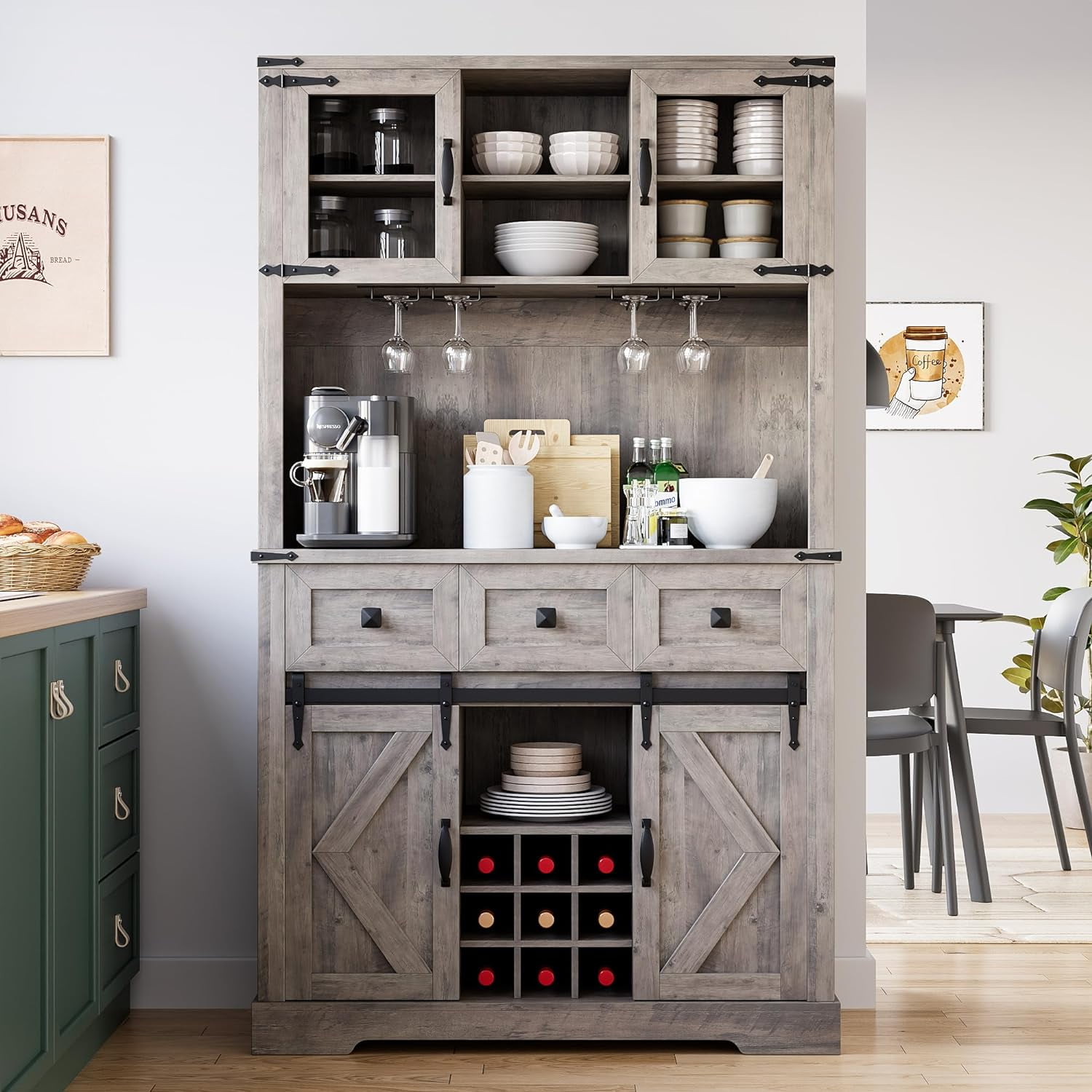 Garvee 72" Tall Farmhouse Kitchen Pantry Cabinet with Sliding Barn Door ...