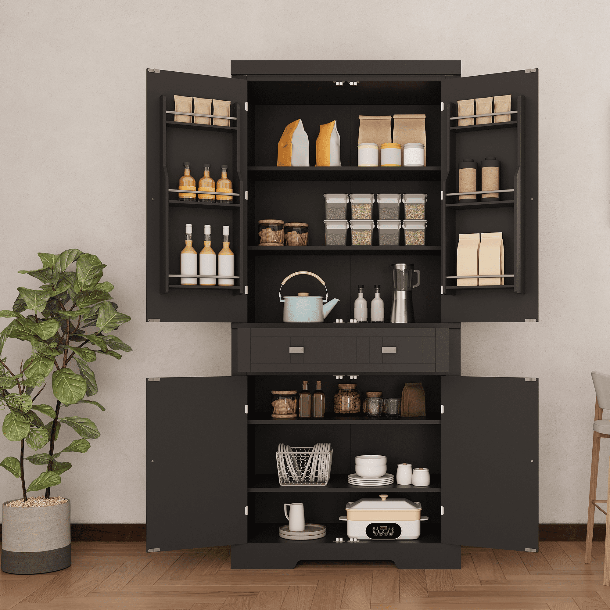 Garvee 72" Tall Pantry Cabinet,Large Storage Cupboard with 6 Doors ...