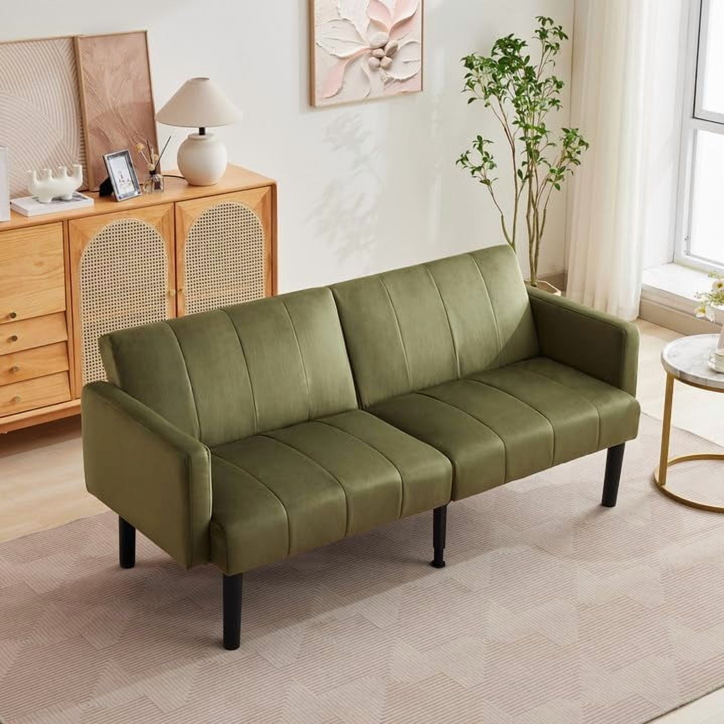 Garvee 75.5” Convertible Futon Sofa Bed, Linen Flannel Small Couch Sofa ...