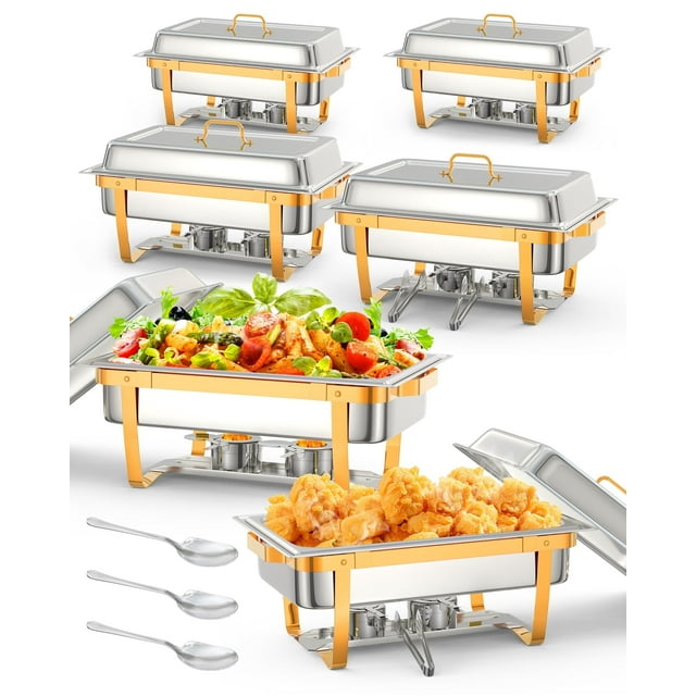 Garvee 8 Qt Stainless Steel Chafing Dish Set with 6 Chafers, Folding ...