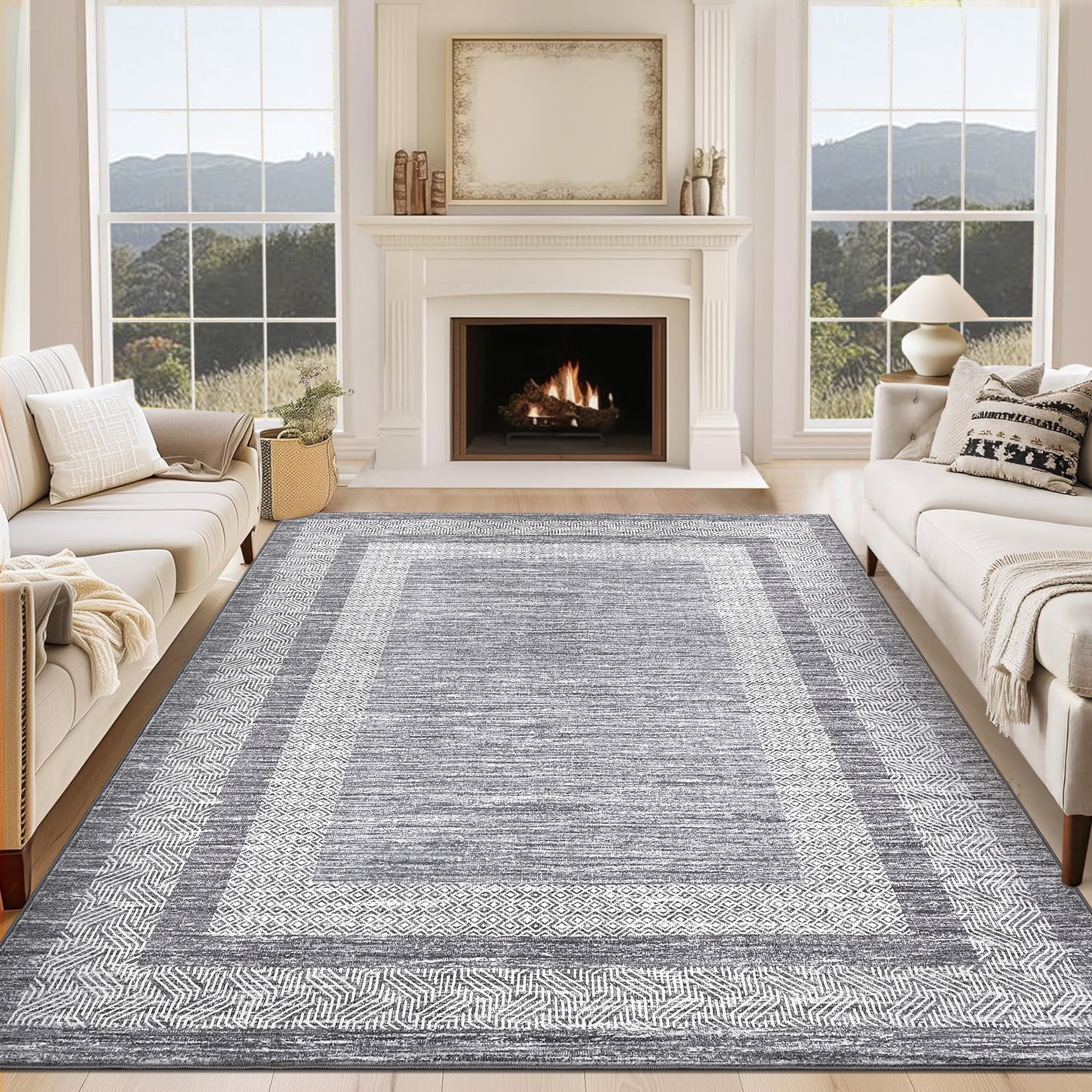 Garvee 8'x10' Living Room Rug Modern Geometric Rug Stain-Resistant ...