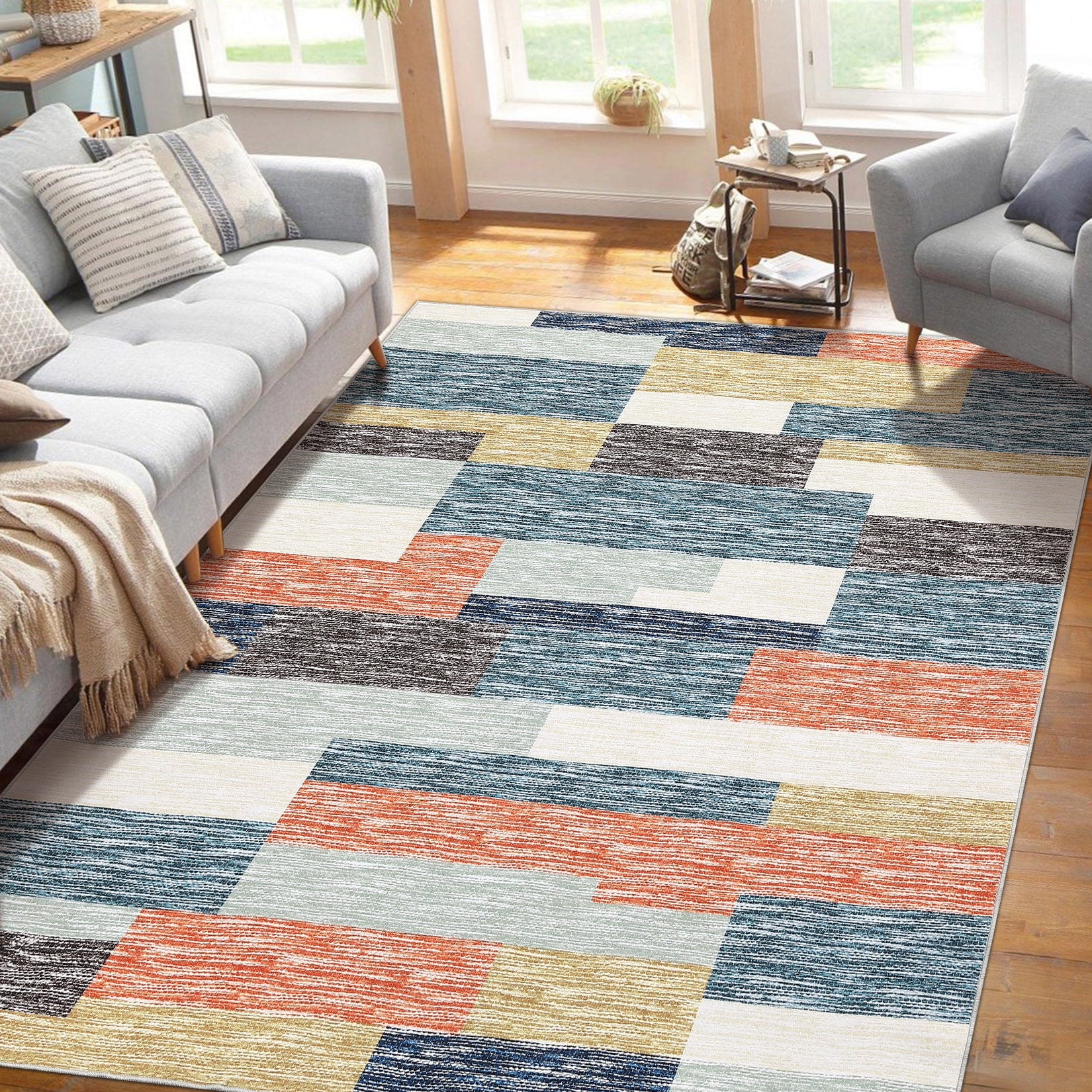 Garvee 8'x10' Living Room Rug Modern Geometric Rug Stain-Resistant ...
