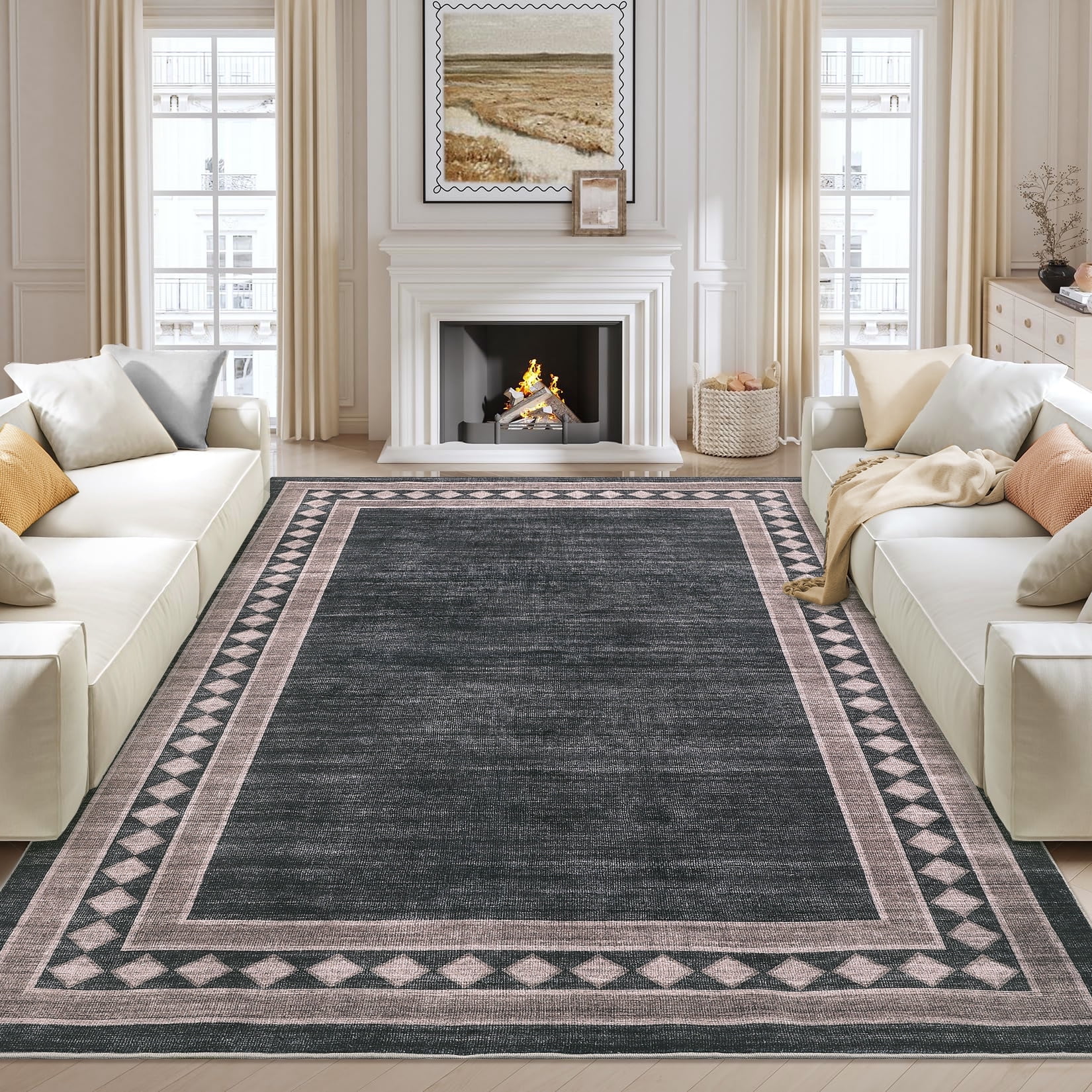 Garvee 8'x10' Modern Area Rug Solid Bordered Rugs, Washable Geometric ...