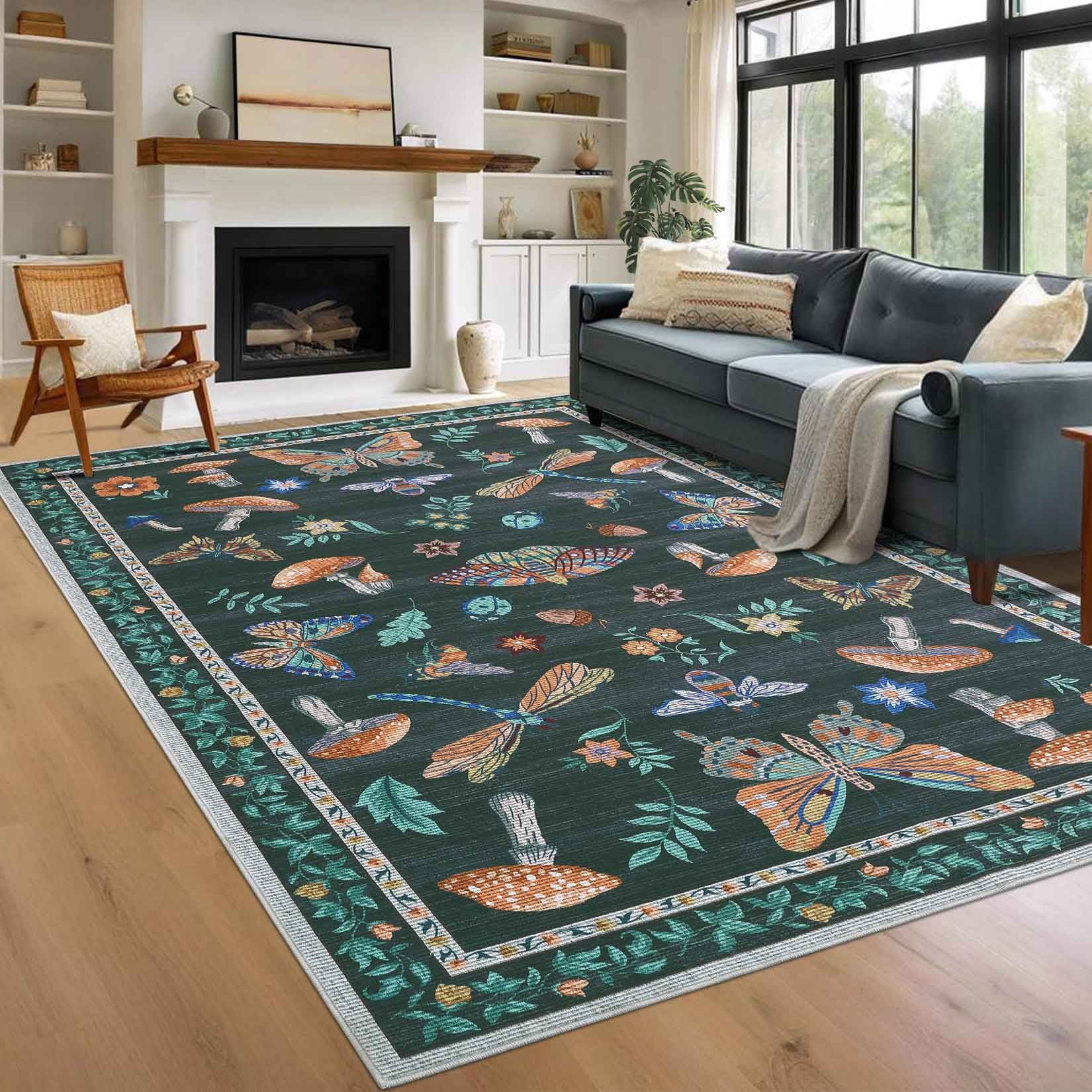 Garvee 8'x10' Modern Insect Floral Print Area Rug Washable Rugs, Stain ...