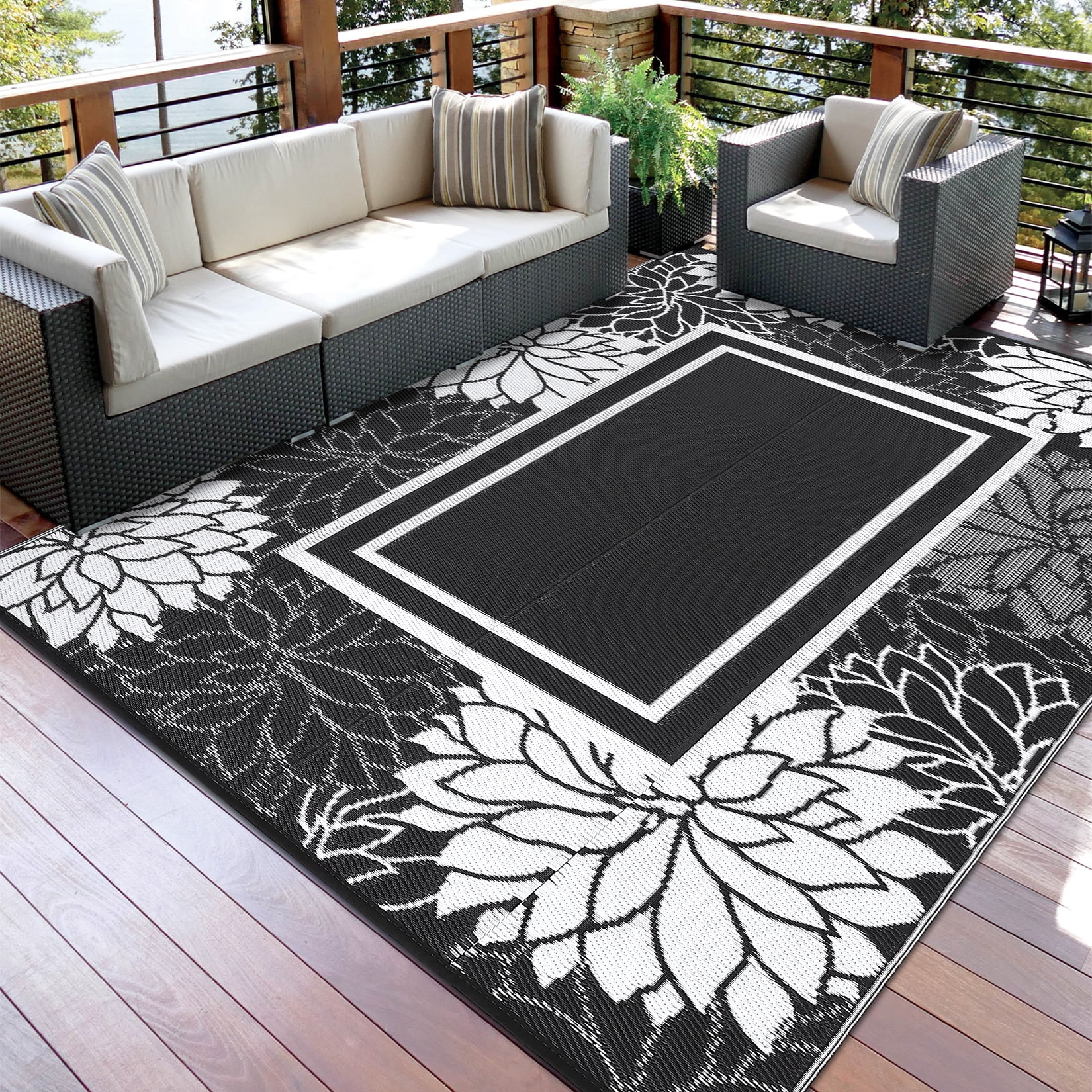 Garvee 8'x10' Outdoor Rug Reversible Plastic Straw Rug, Waterproof ...