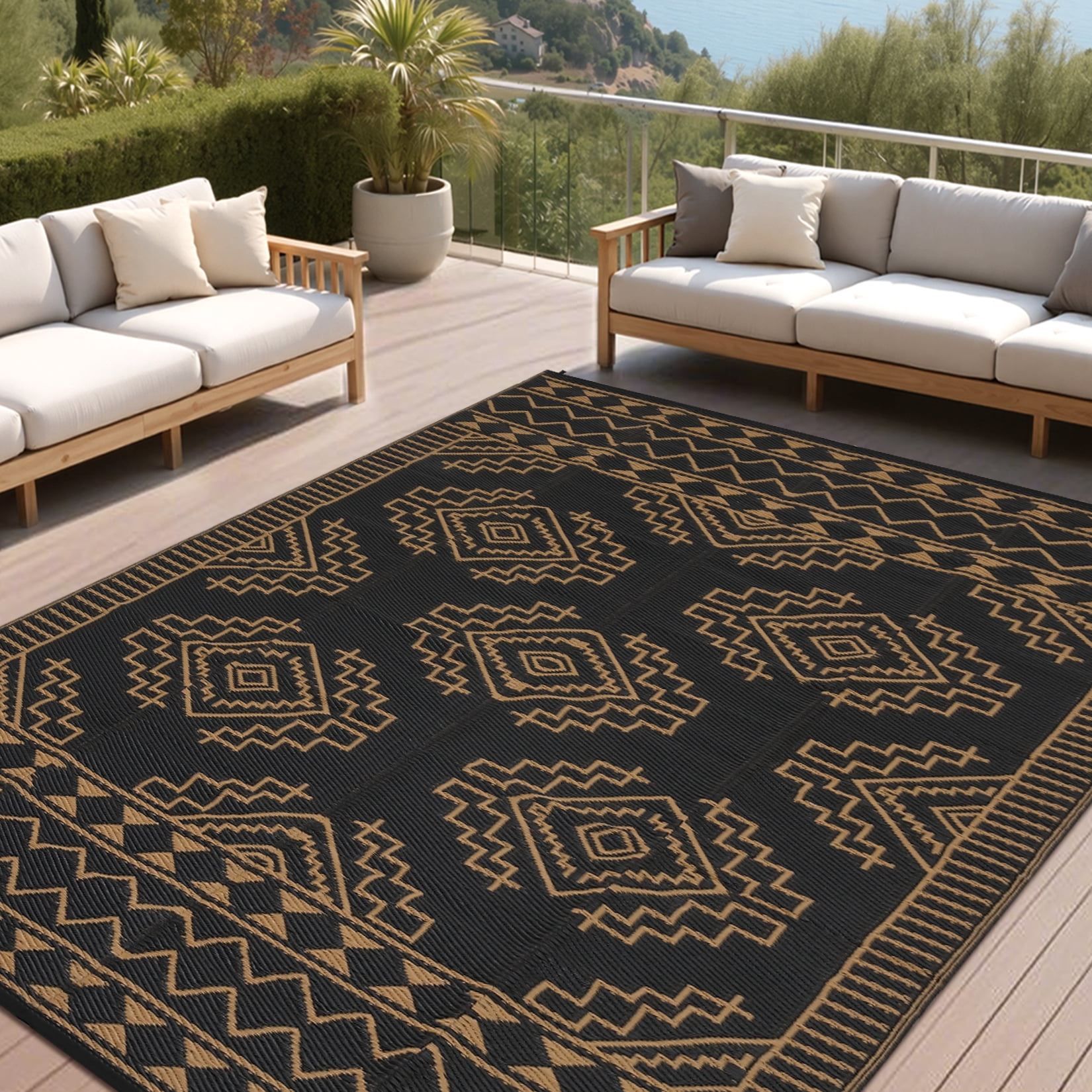 Garvee 8'x10' Waterproof Outdoor Rug, Modern Reversible Plastic Straw ...