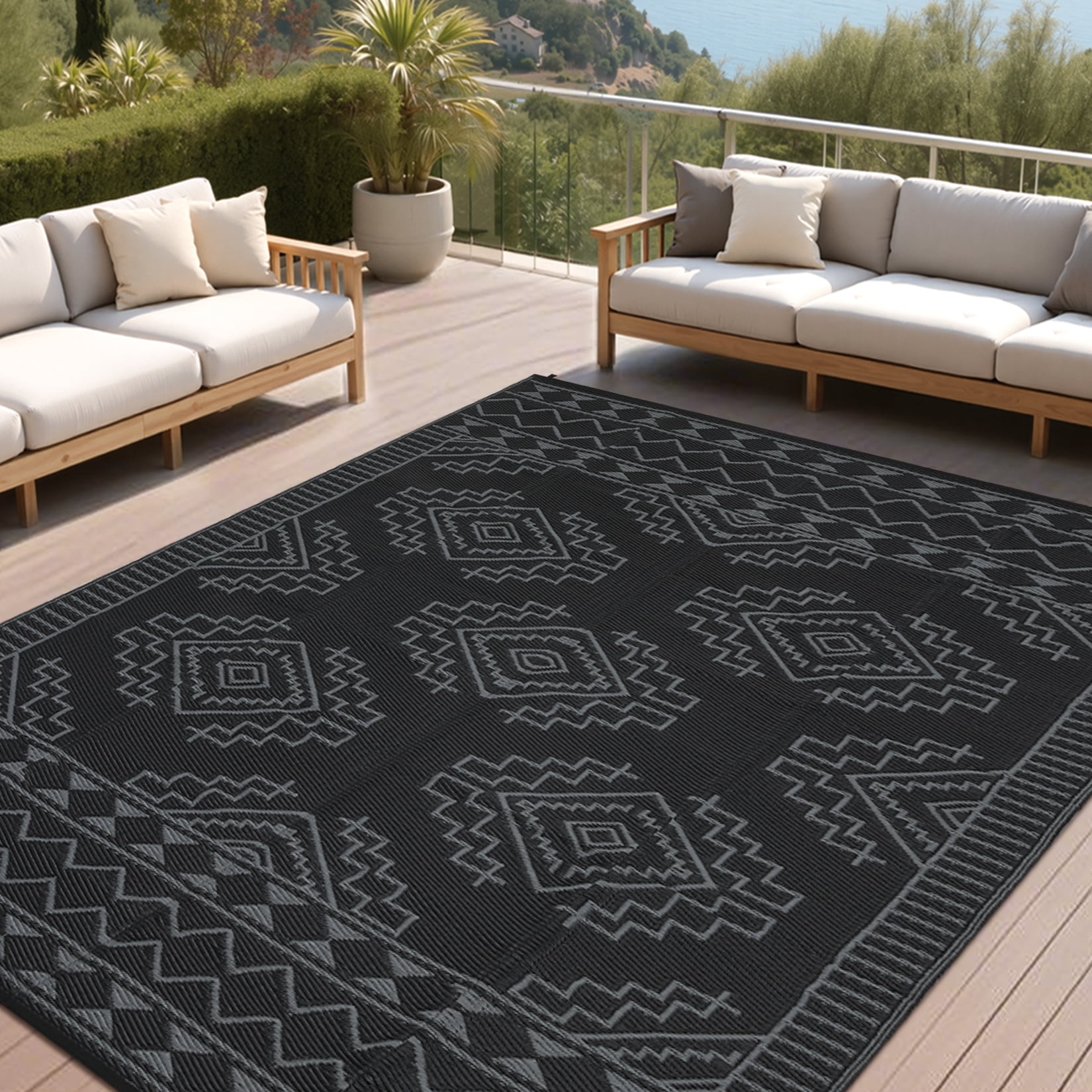 Garvee 8'x10' Waterproof Outdoor Rug, Modern Reversible Plastic Straw ...