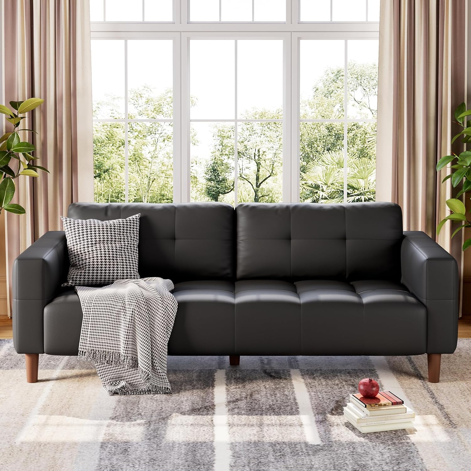 Garvee 83 Inch Faux Leather 3-Seater Sofa Couch with Spring Cushions ...