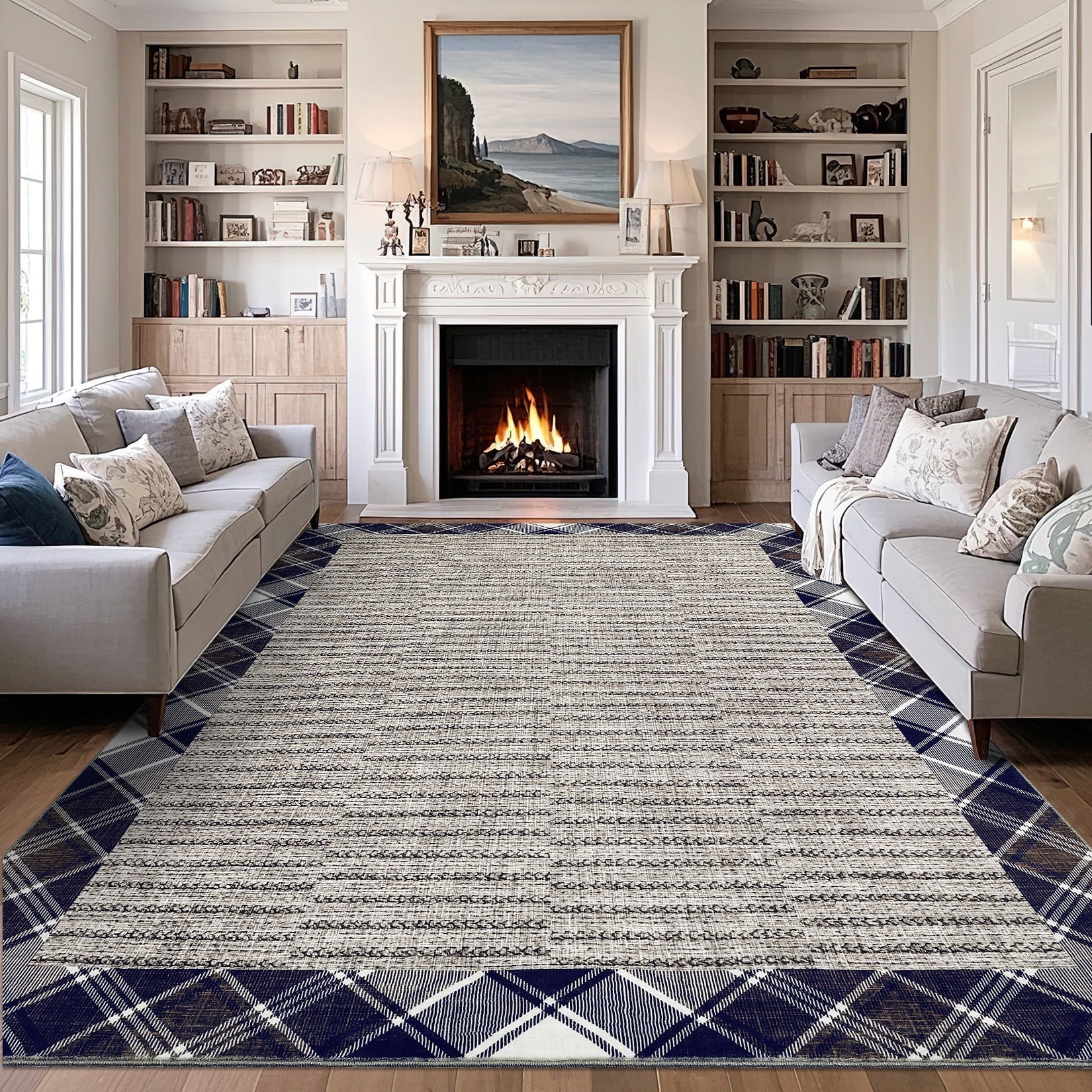 Garvee 8x10 Area Rugs Checkered Bordered Rugs for Living Room, Washable ...