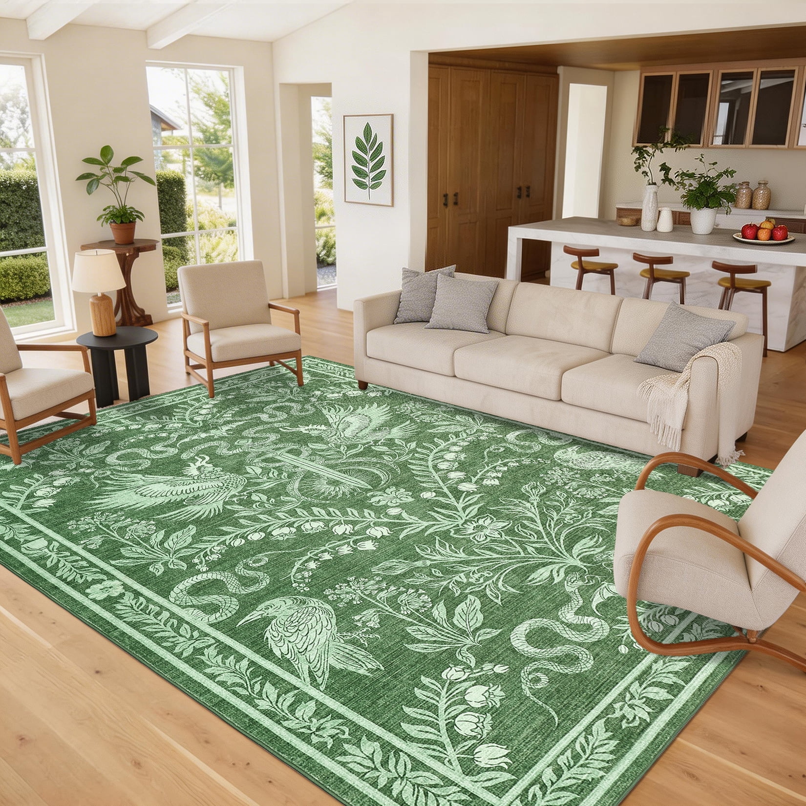 Garvee 8x10ft Vintage Botanical Animal Print Area Rug Bird Snake Floral ...