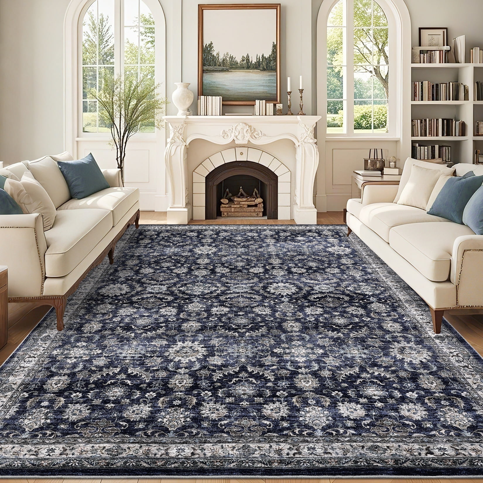 Garvee 9'x12' Vintage Area Rugs Floral Print Accent Carpet, Washable ...