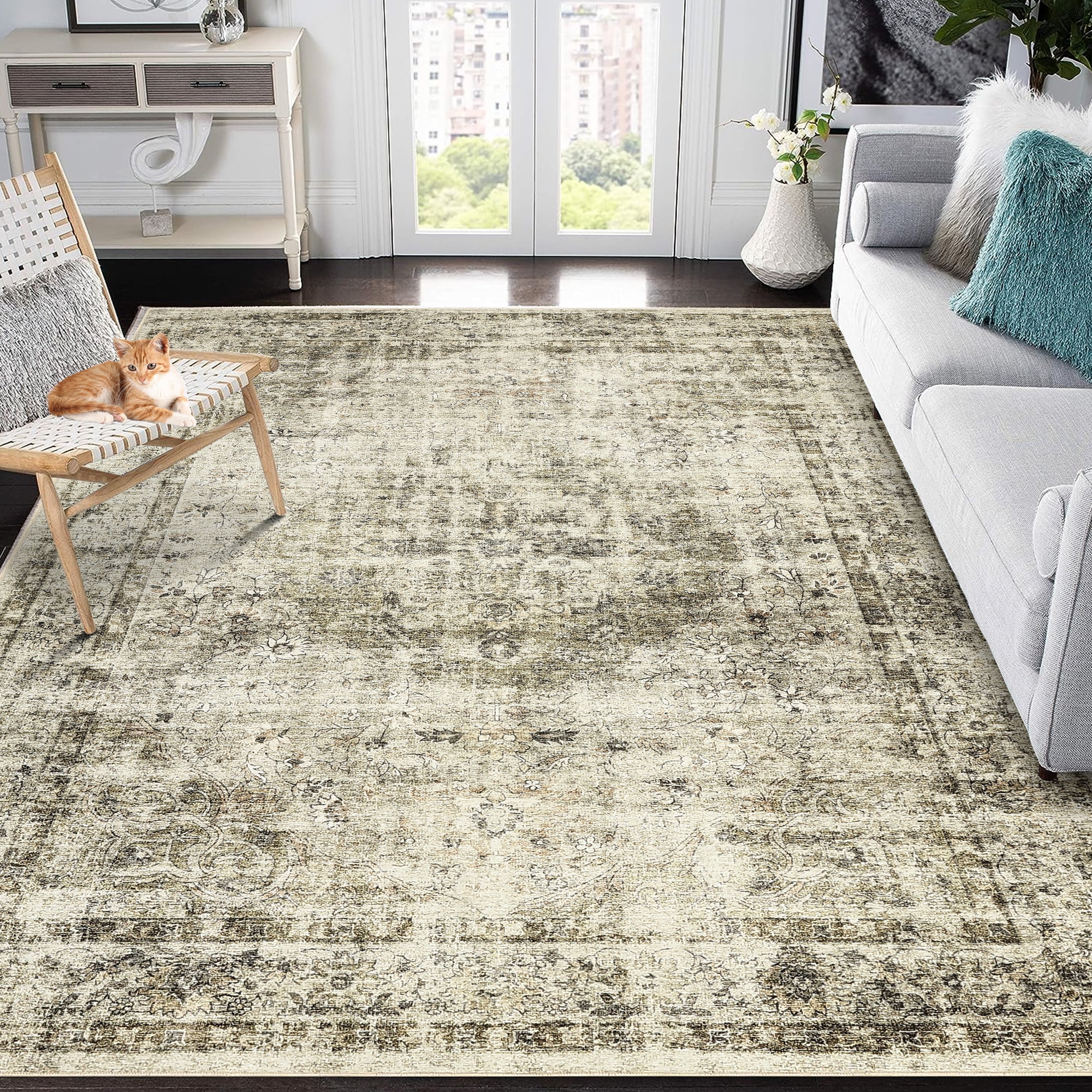 Garvee 9x12 Area Rug Vintage Distressed Rug Washable Floor Carpet Low ...