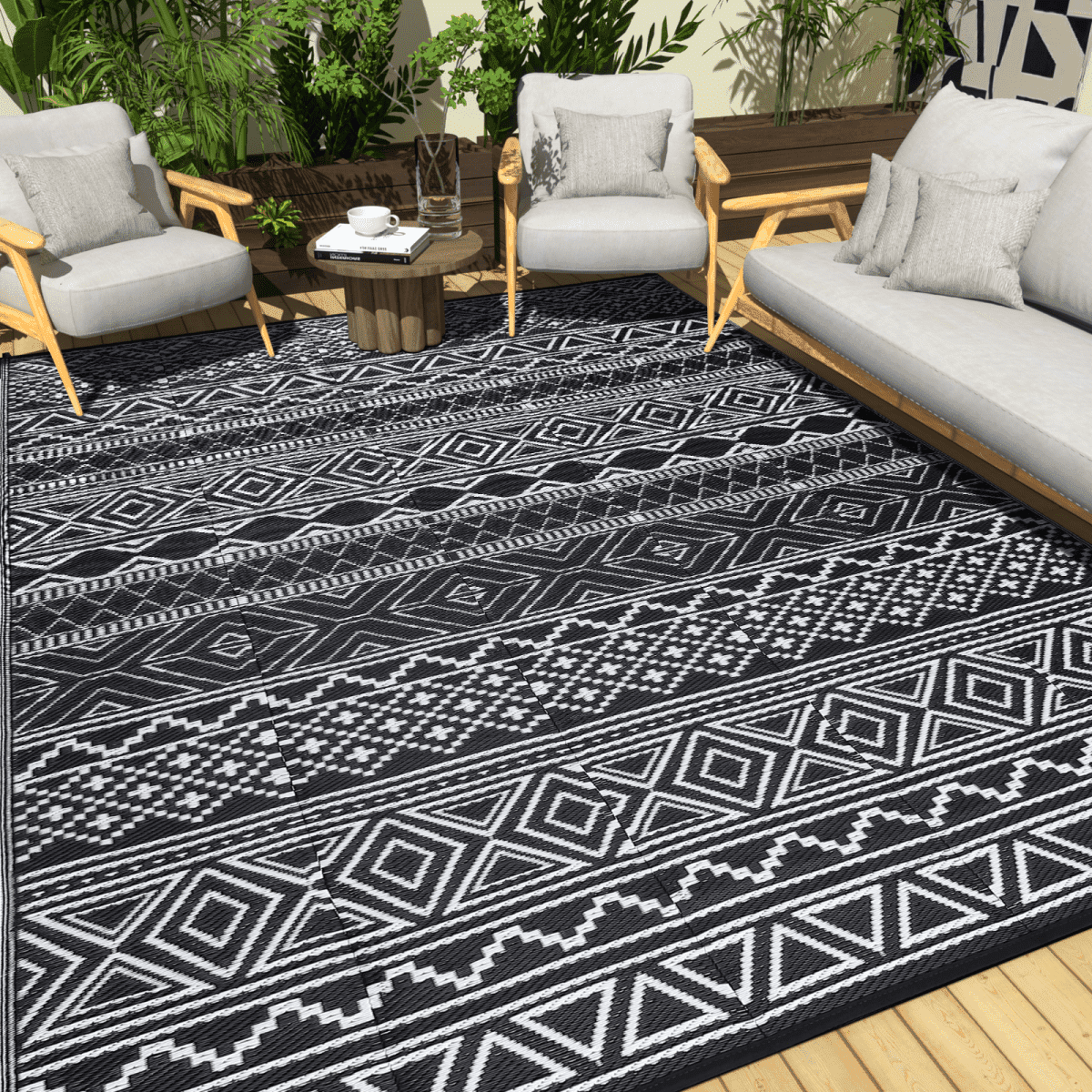 Garvee 9x18ft Plastic Outdoor Rugs,Bohemia Waterproof Straw Rug ...
