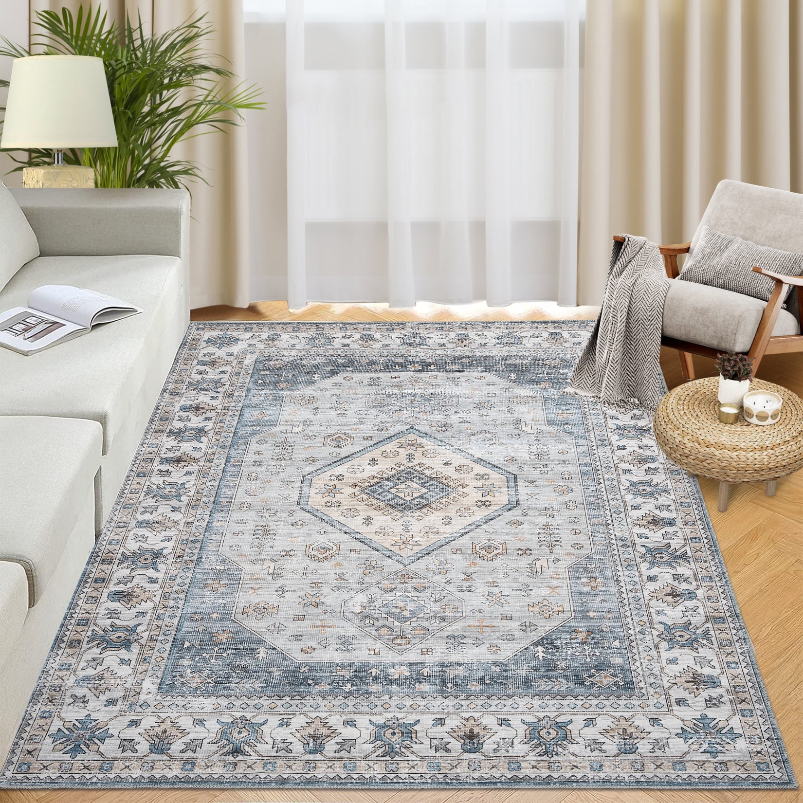 Garvee Area Rug 5' x 7' Indoor Persian Rug Vintage Machine Washable Rug ...