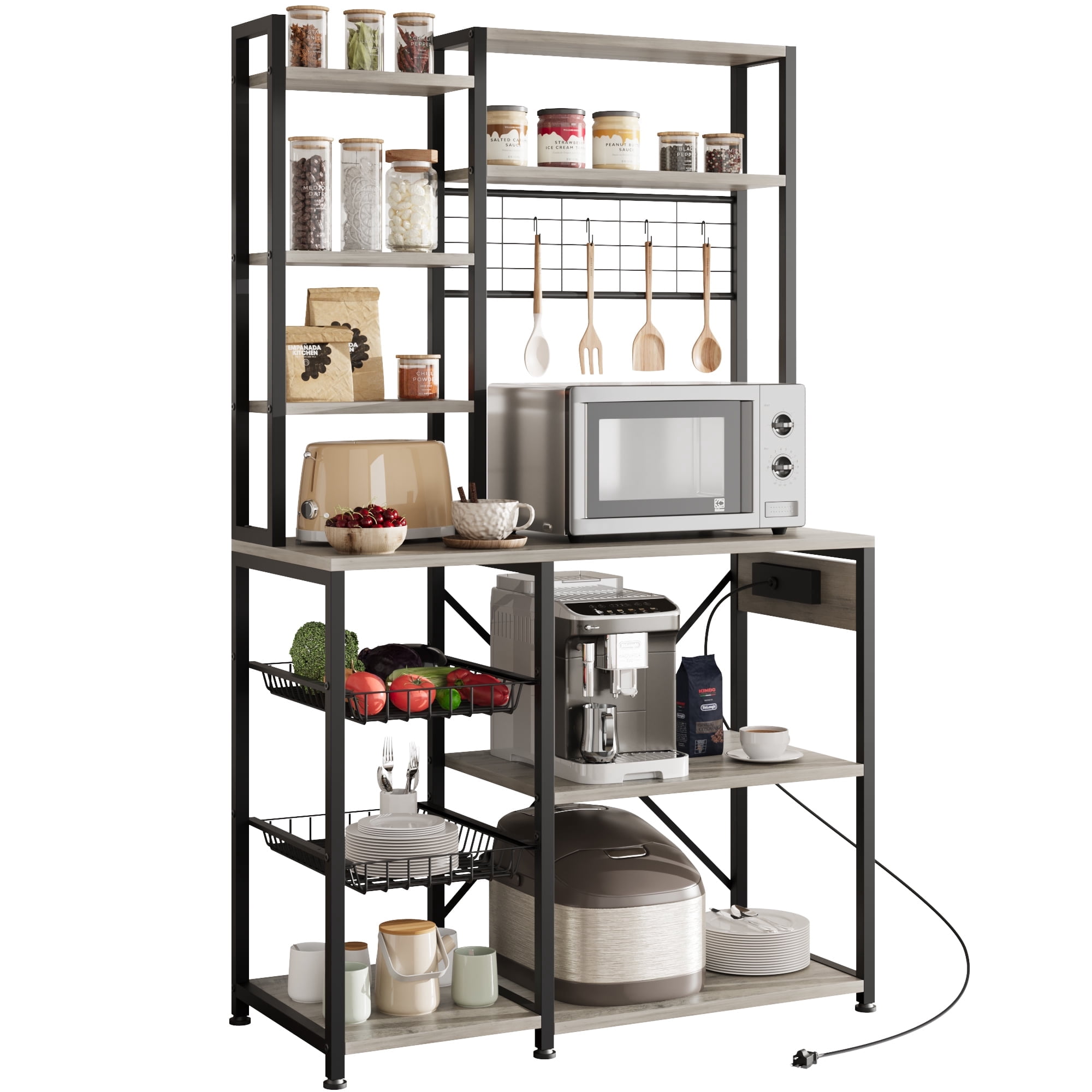 Garvee 7-Tier Bakers Rack with Power Outlet, Microwave Stand, Coffee ...