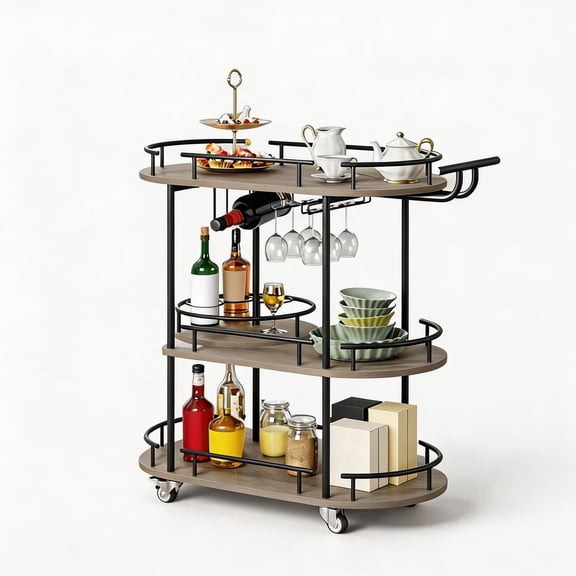 Garvee Bar Serving Cart, with 2-Tier Storage Shelves, Wine Rack, Glass ...