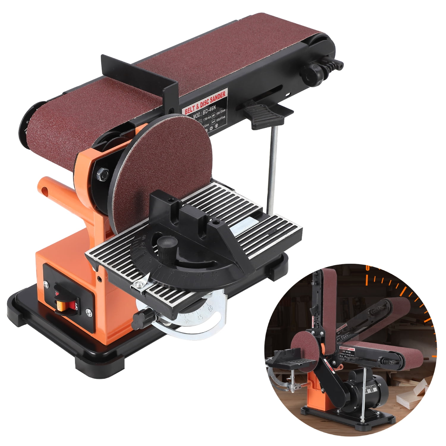 Garvee Benchtop Belt & Disc Sander - 1/2HP Motor, 4" x 36" Belt, 6 ...