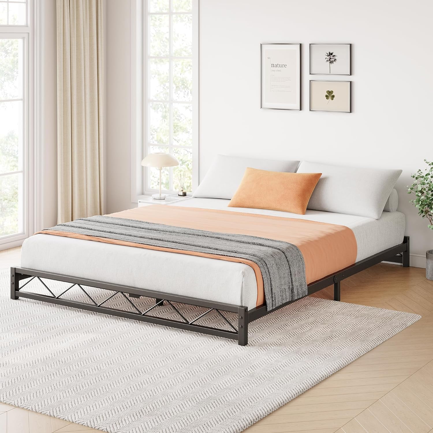 Garvee Black Full Metal Platform Bed Frame with Wavy Design, Steel Slat ...