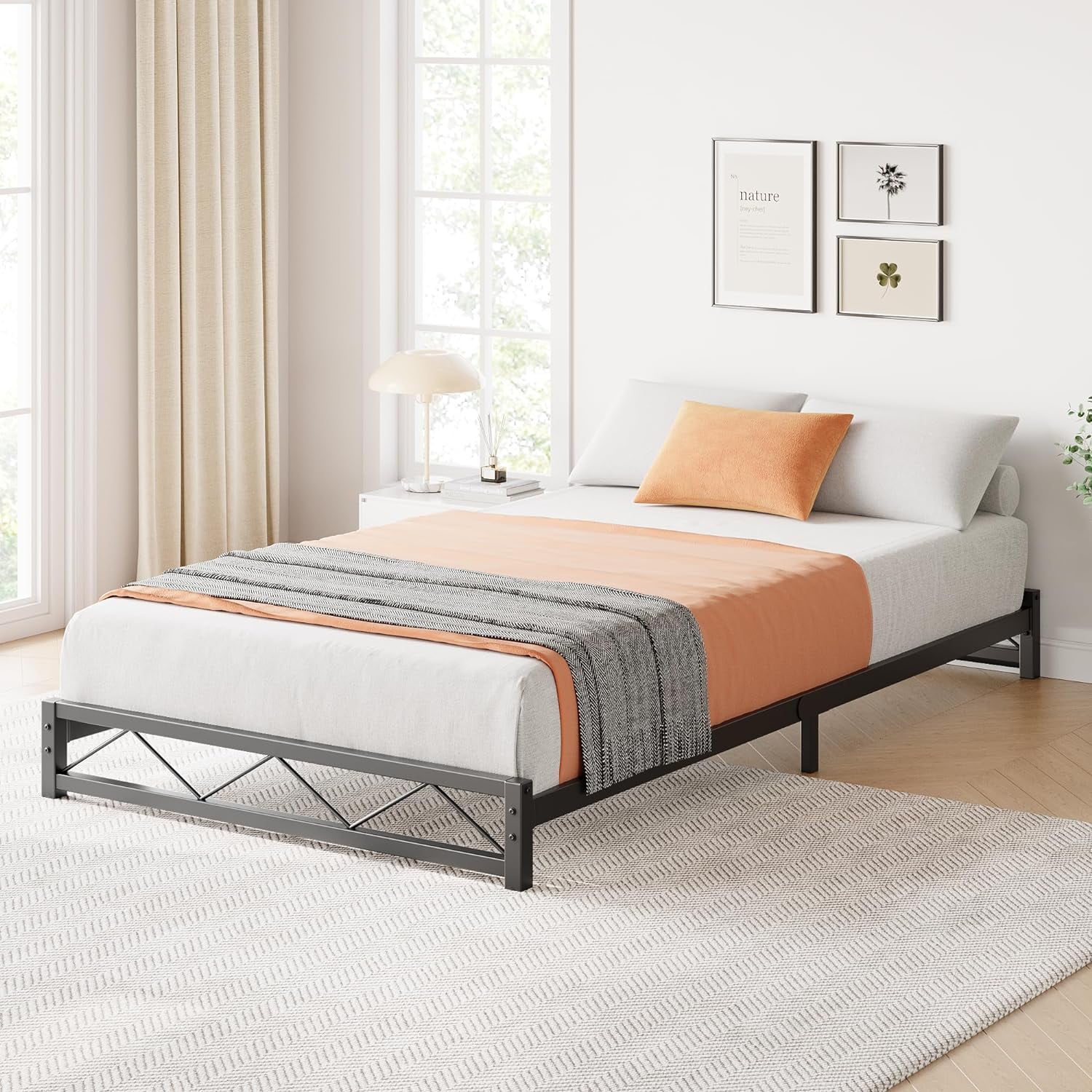 Garvee Black Twin Metal Platform Bed Frame with Wavy Design, Steel Slat ...
