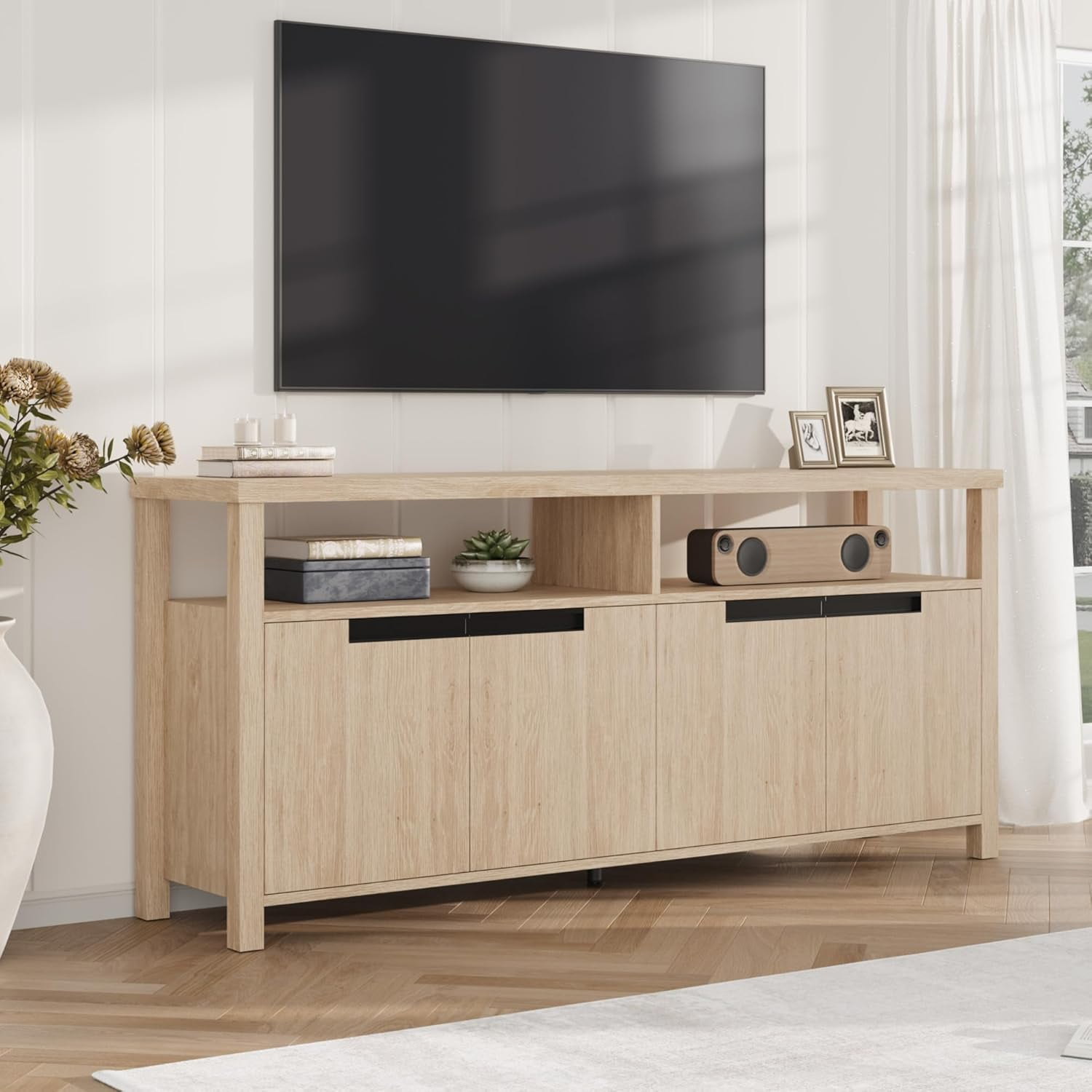 Garvee Boho TV Stand for TVs up to 70 Inch, 63" Rustic Entertainment ...