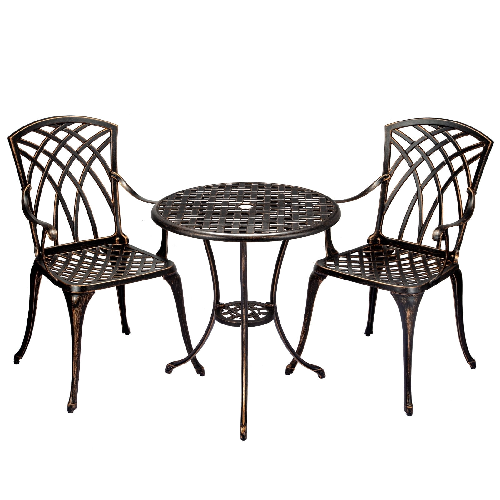 Garvee Cast Aluminum Patio Bistro Set with Umbrella Hole, 3 Piece ...