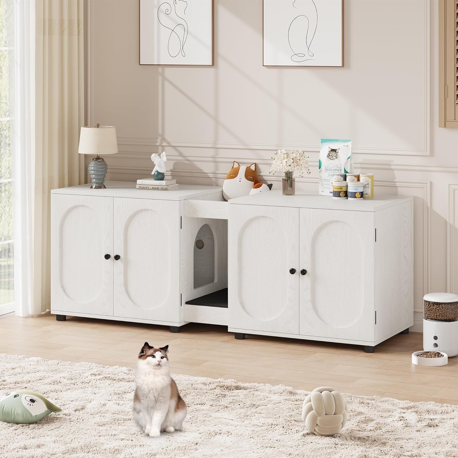 Garvee Cat Litter Box Enclosure, 55.1" Double Cage with Cat Litter Pad ...