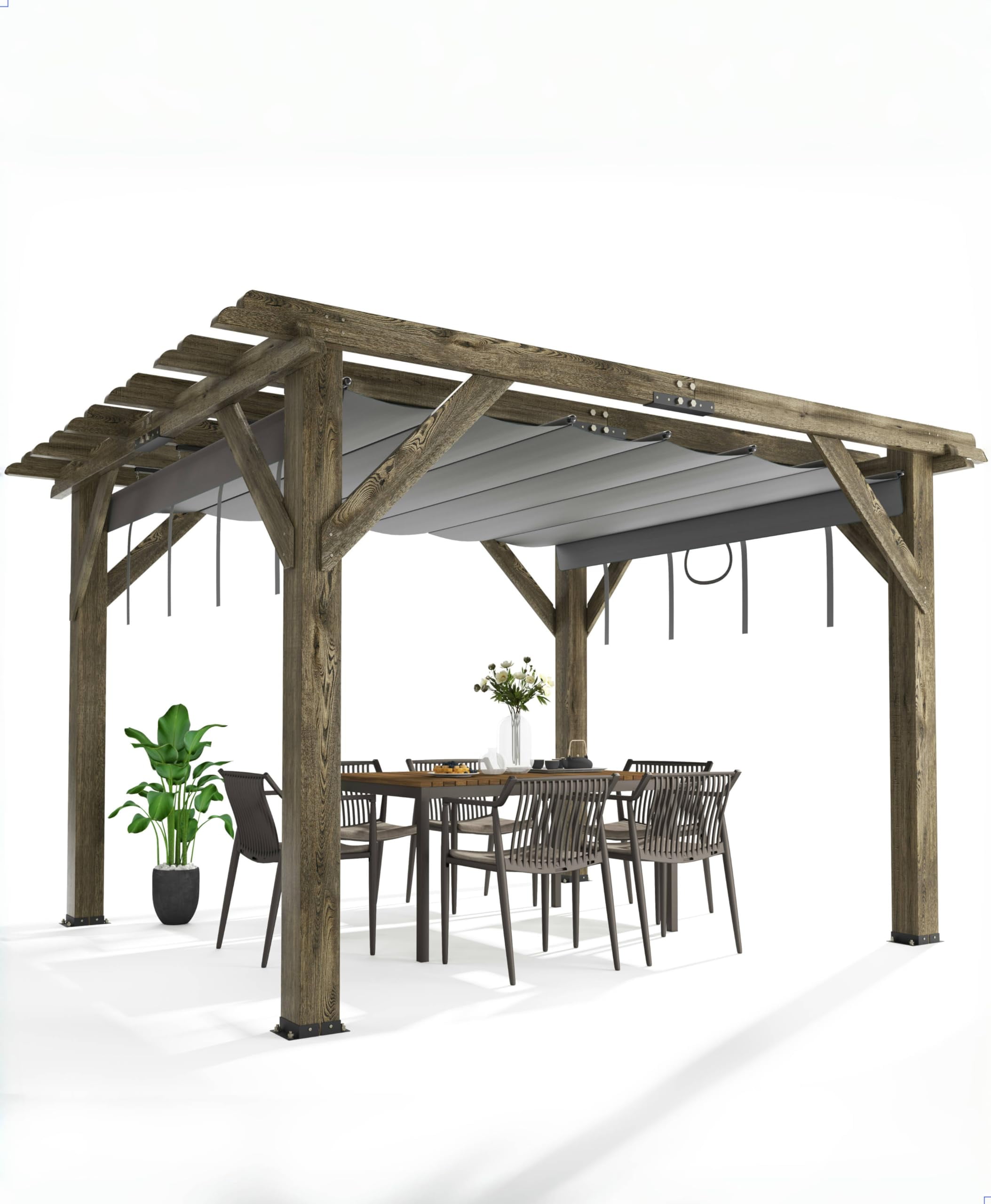 Garvee Cedar Pergola 10 Ft x 12 Ft x 7.5 Ft, Charcoal Wood Pergola with ...